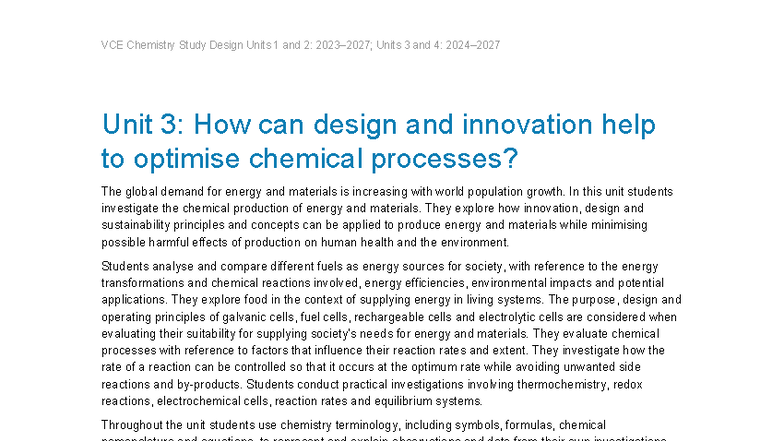 VCE Chemistry Study Design Units 3 and 4: Energy, Fuels, and Organic ...