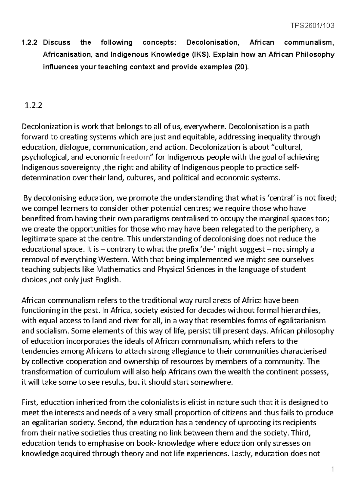 Tps2601 Discussion: Decolonisation, African Philosophy, and Teaching ...