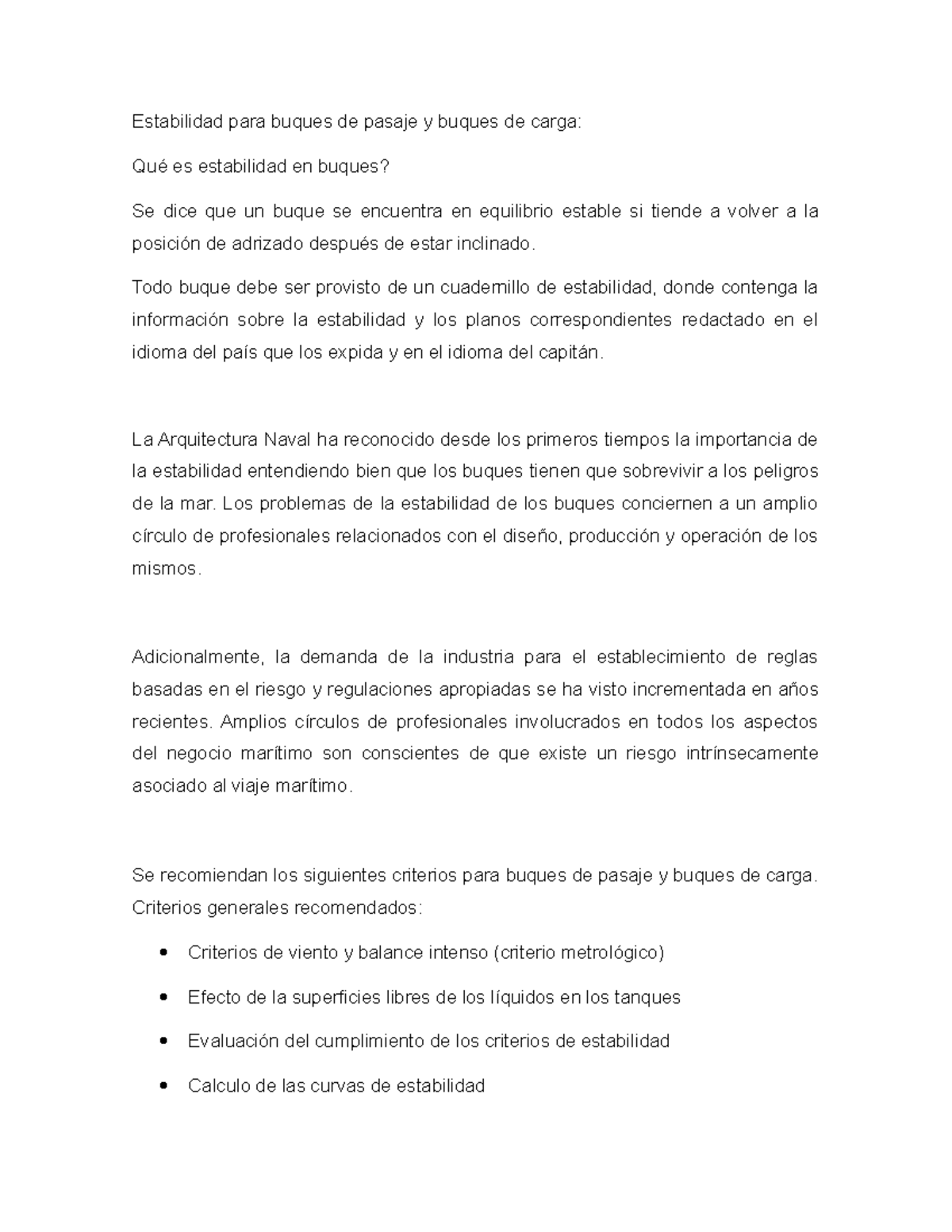 Estabilidad de Buques con y sin Avería: Criterios y Condiciones - Studocu