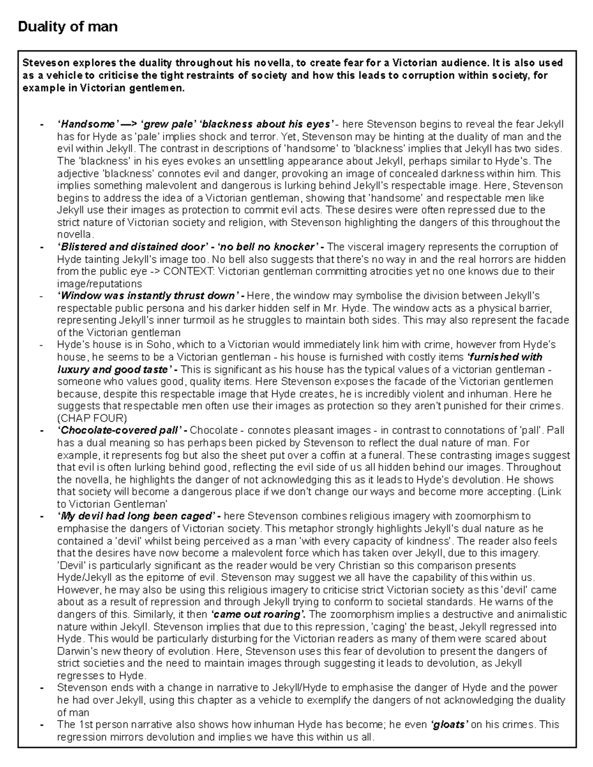 GCSE 9 Theme Notes: The Duality of Man in Jekyll and Hyde - Studocu