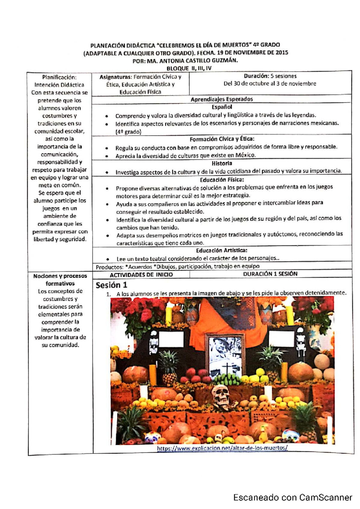 PLANEACIÓN DIDÁCTICA: CELEBRANDO EL DÍA DE MUERTOS (BLOQUE II) - Studocu