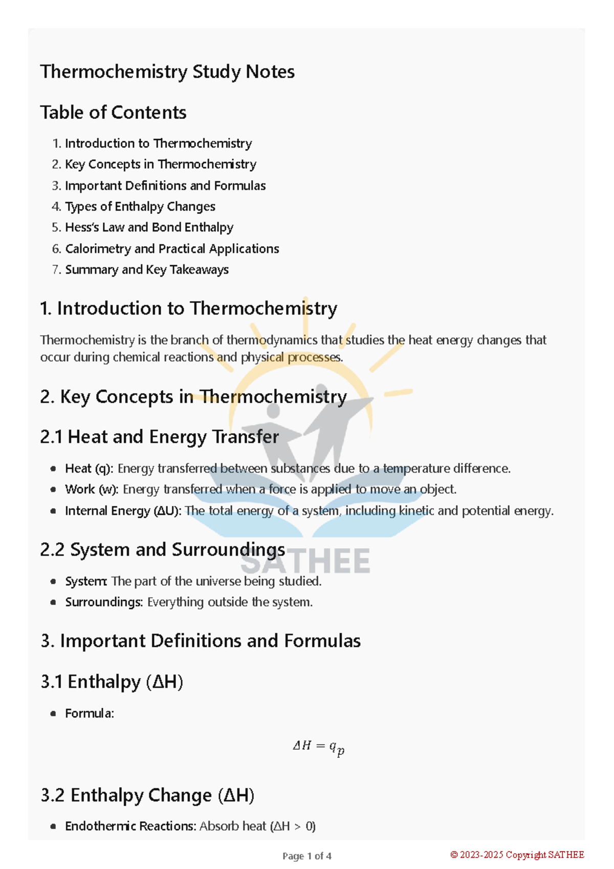 Thermochemistry Study Notes (Course Code: Day-09) - Studocu