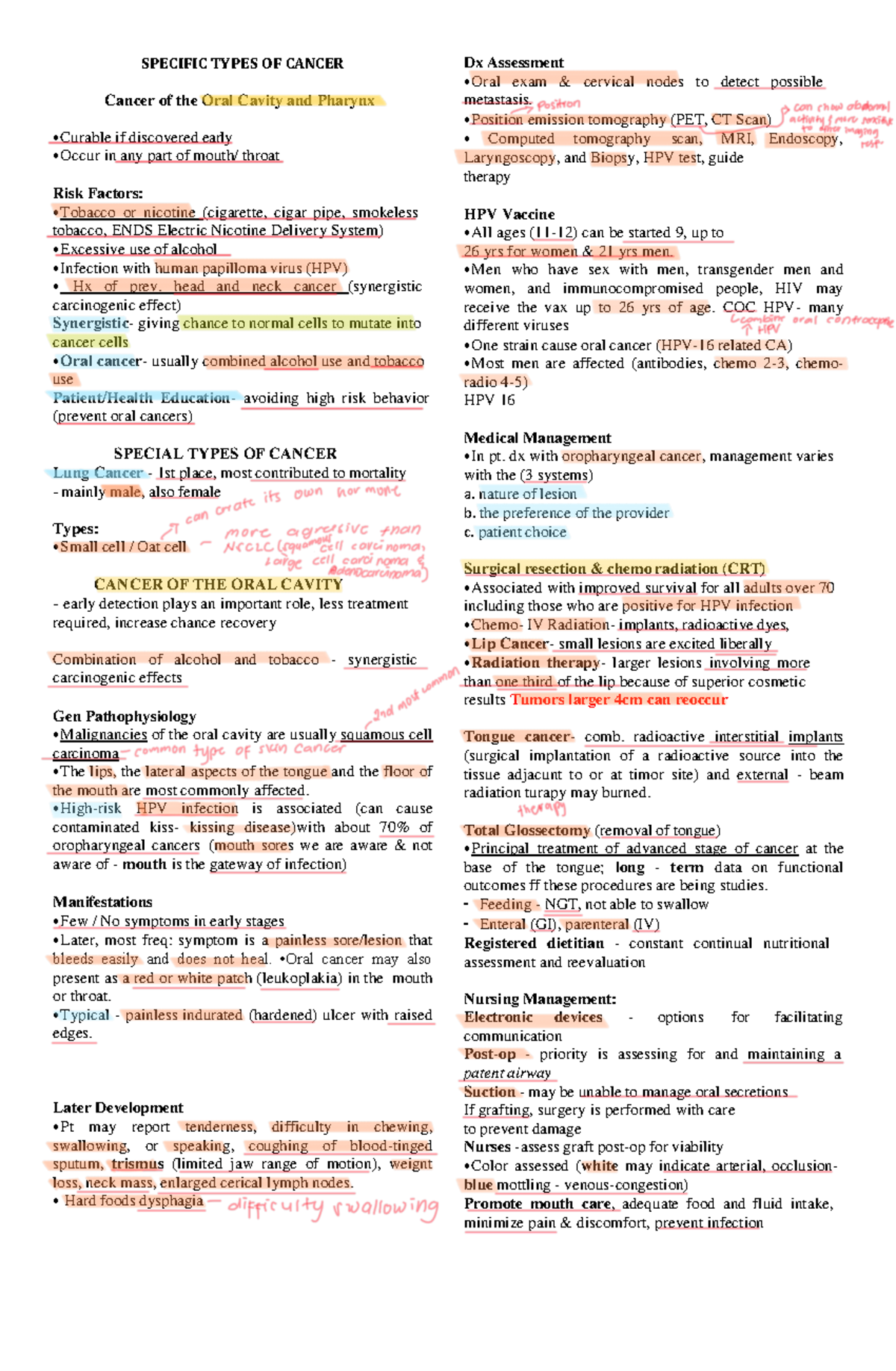 Specific Types of Cancer: Overview & Management Strategies - Studocu