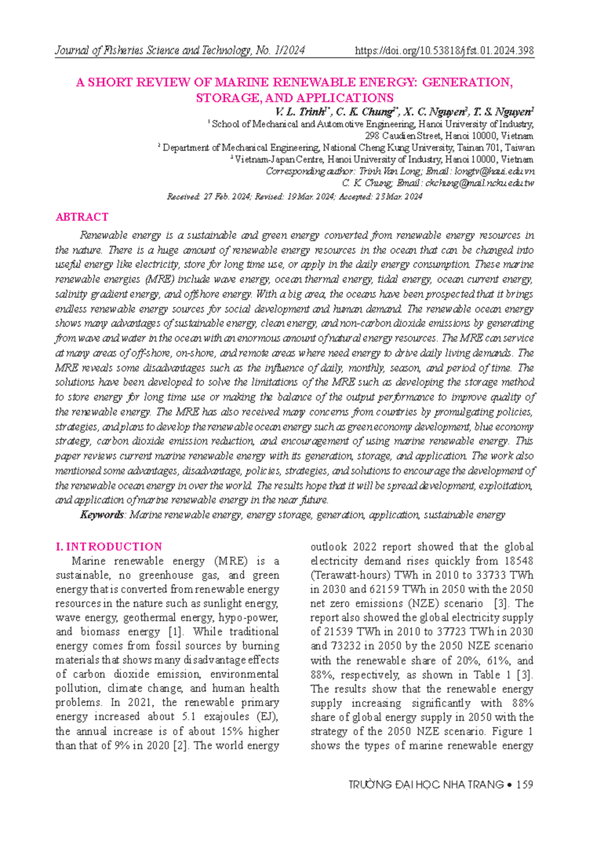 Marine Renewable Energy: Generation, Storage, and Applications Review ...
