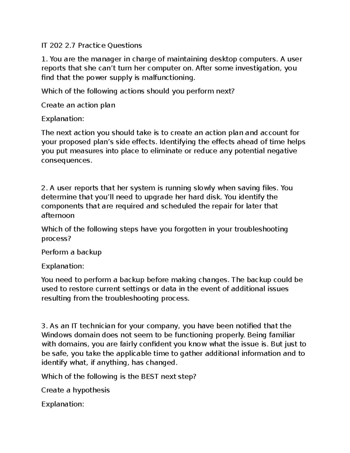 IT 202 2.7 Practice Troubleshooting Questions and Solutions - Studocu