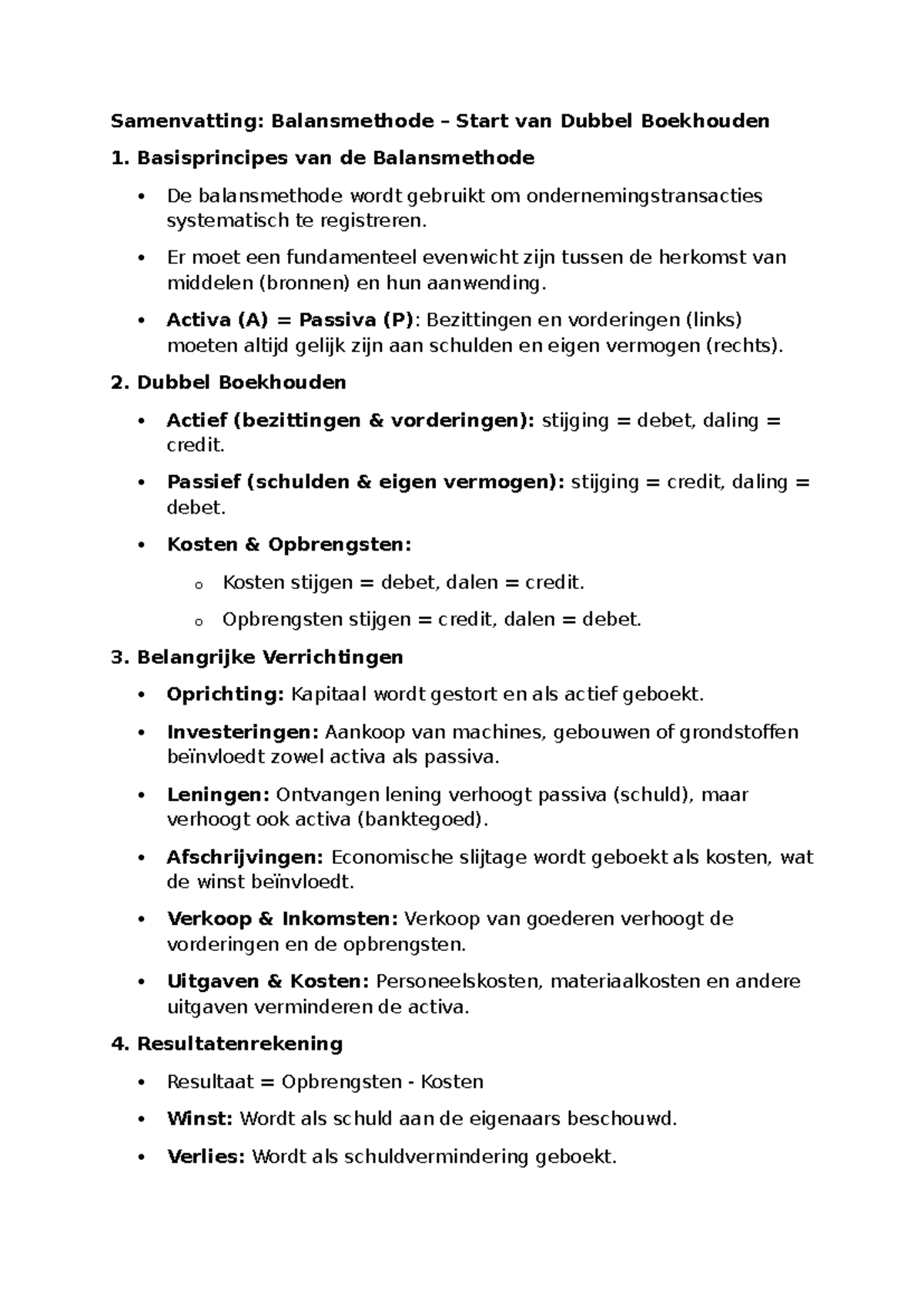 Samenvatting H1: Basisprincipes van de balansmethode in dubbel ...