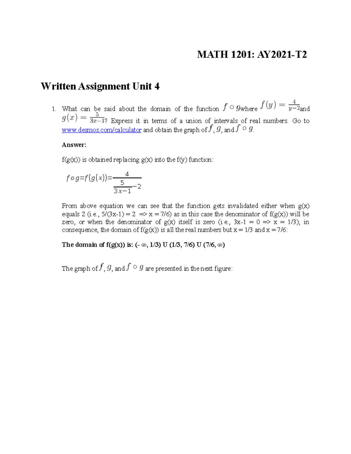 MATH 1201 WA Unit 4 - Math1201 Discussion Assignment Unit-4 - MATH 1201: AY2021-T Written - Studocu