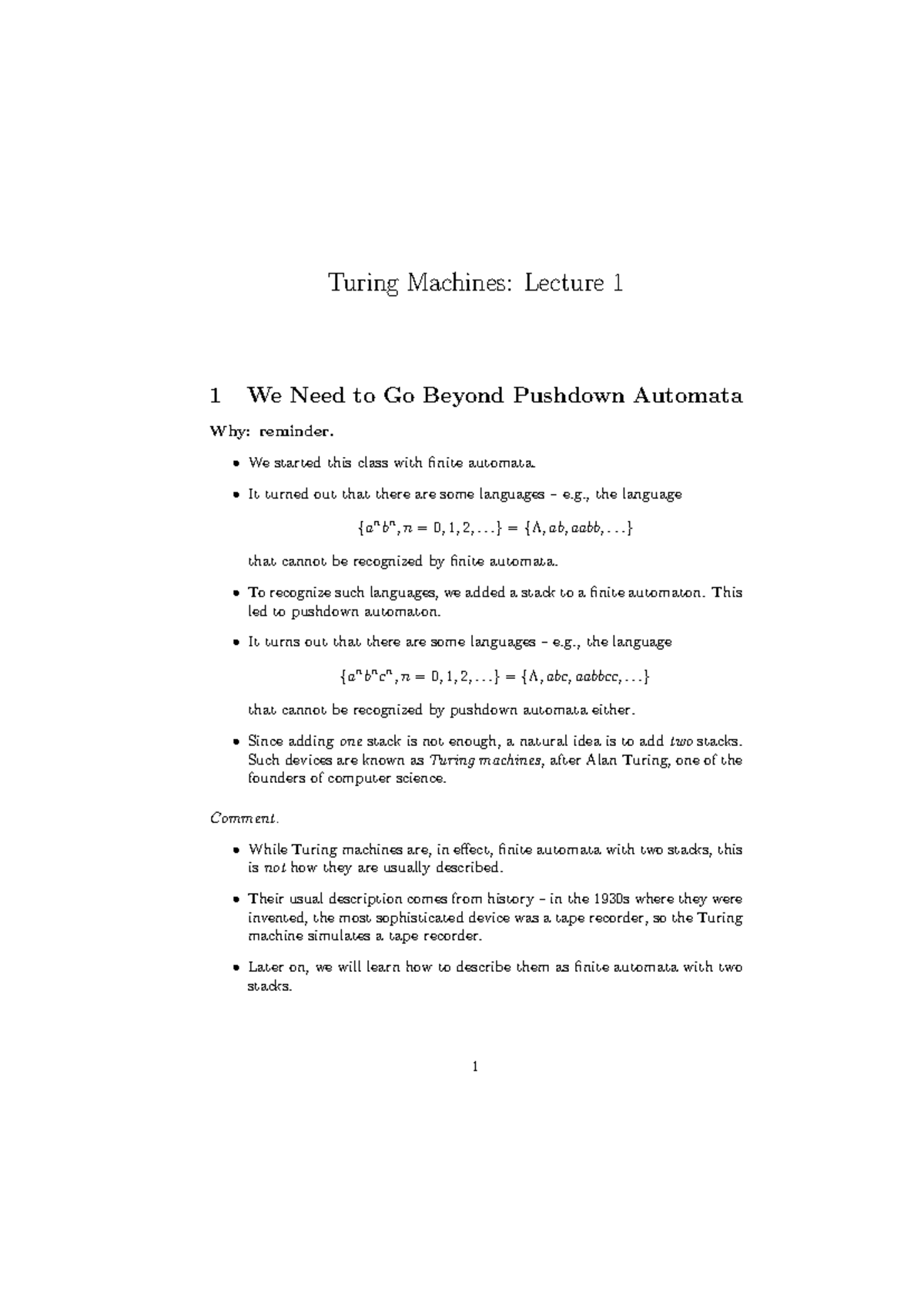 Turing Machines: Lecture 1 - Exploring the Basics and Operations - Studocu