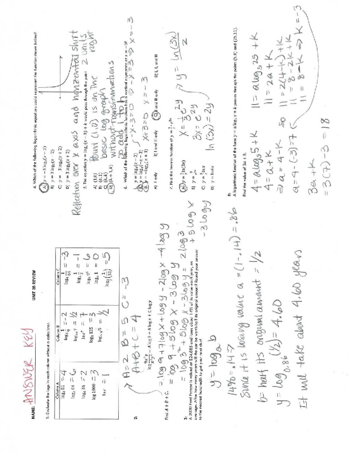 Answer Key Unit 2B Review Guide (Part 2) - ANSWER KEY NAME: UNIT 2B ...