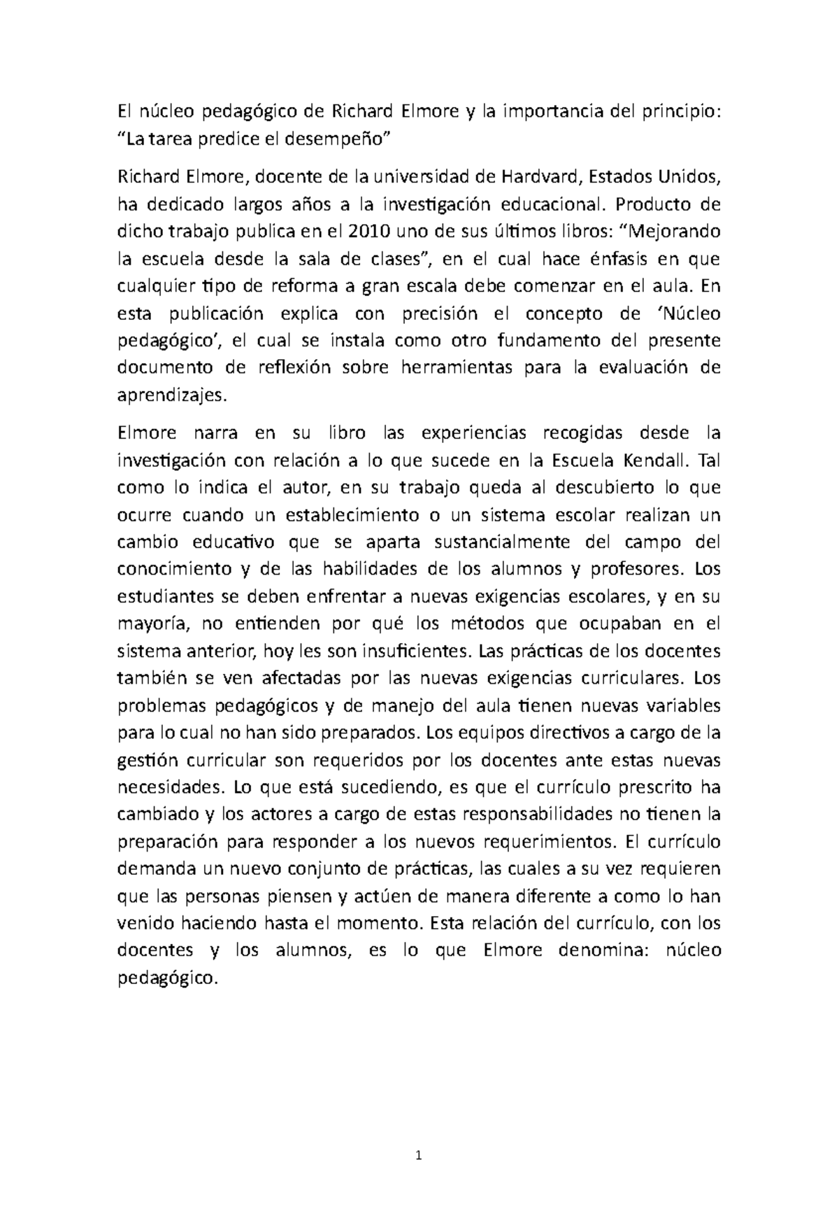 El núcleo pedagógico de Richard Elmore: Principios y tareas educativas ...
