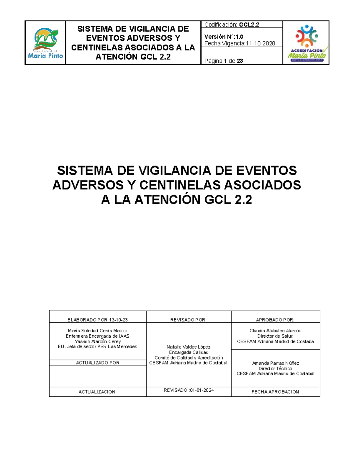 GCL 2.2 Protocolo de Vigilancia de Eventos Adversos - Versión 1 - Studocu