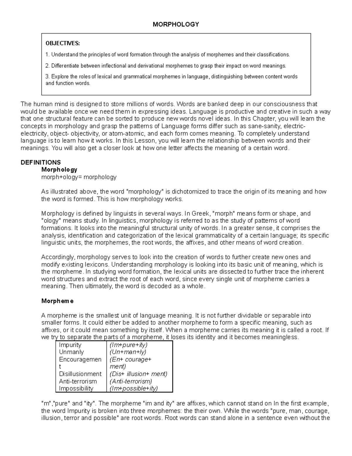 Notes on Morphology: An Introduction to Linguistic Concepts - Studocu