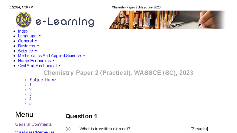 WASSCE 2023 Chemistry Paper 2 Past Questions & Answers - Studocu