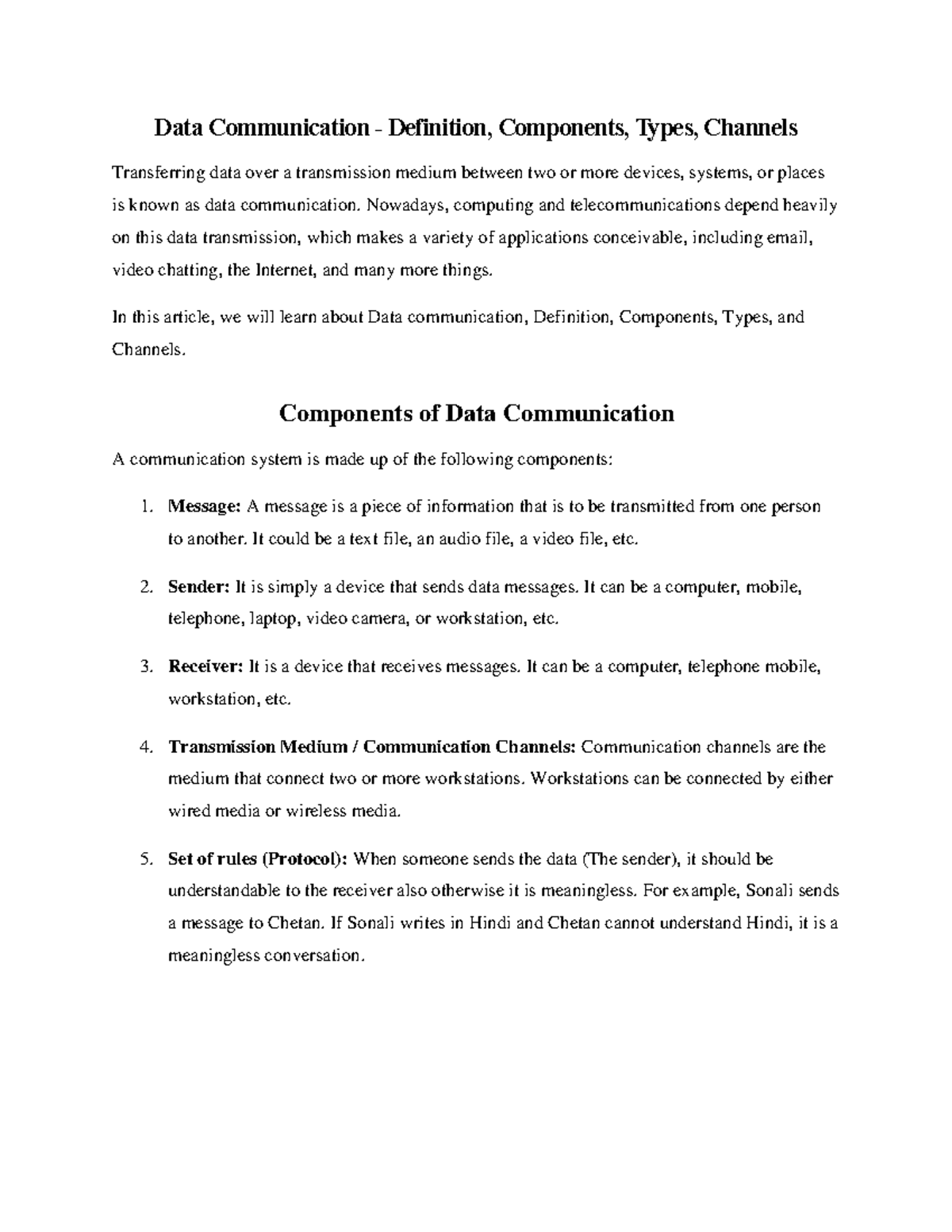 Data Communication: Definition, Components, Types & Channels - Studocu
