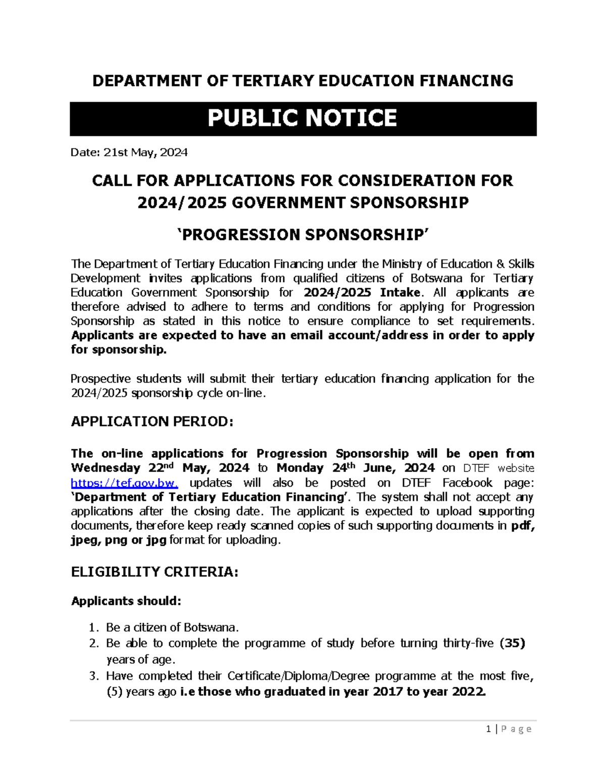 Final Advert Applications FOR 2024-2025 ( Progression) 21 May 2024 ...