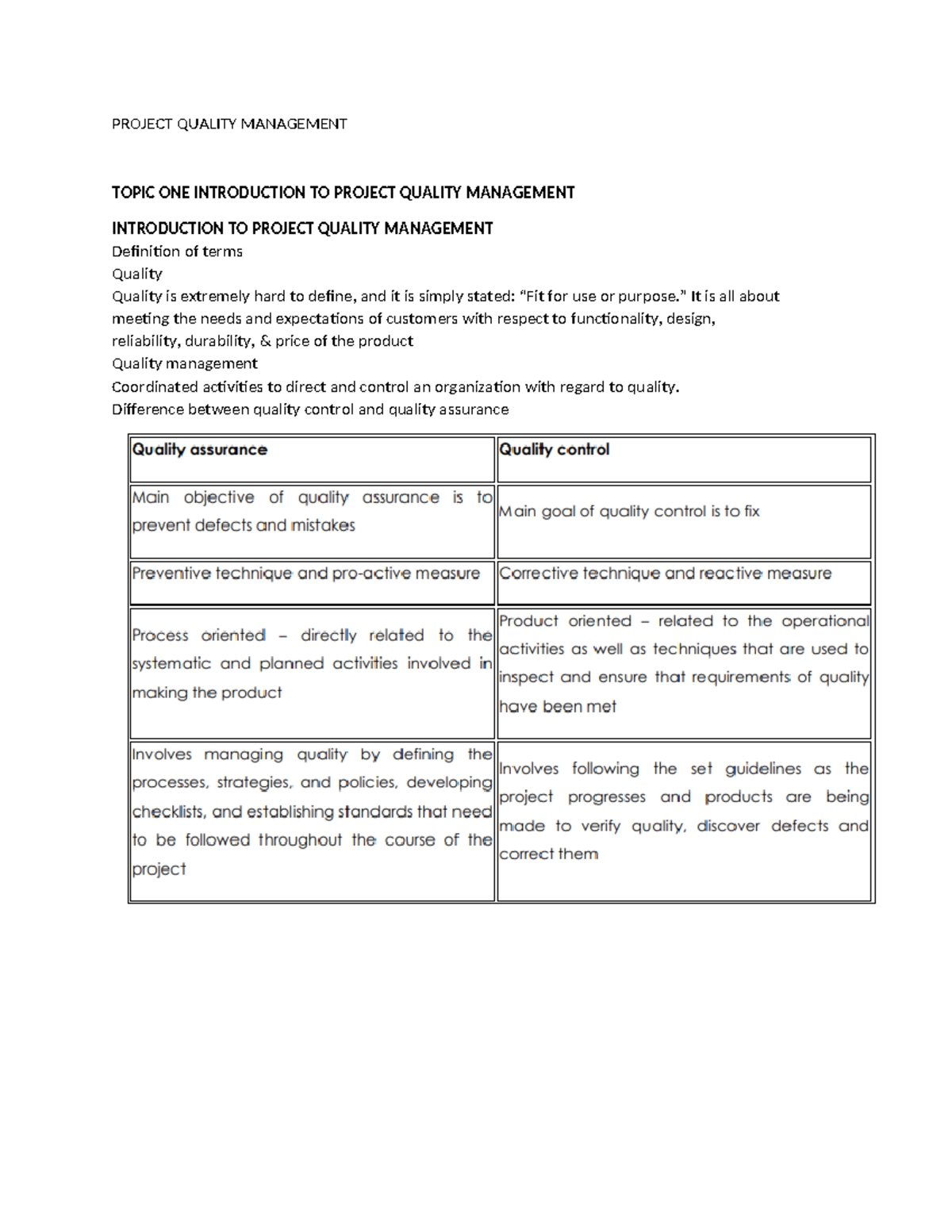 Project Quality Management: Key Concepts and Processes Explained - Studocu
