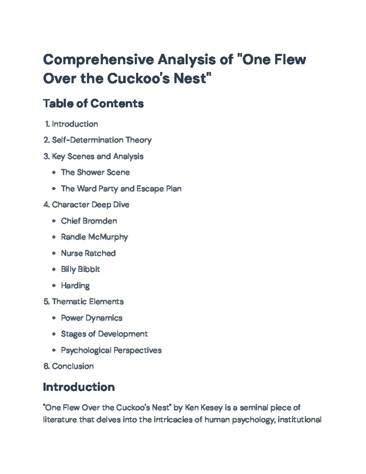 Detailed Analysis of "One Flew Over the Cuckoo's Nest" - PSY 101 Themes ...