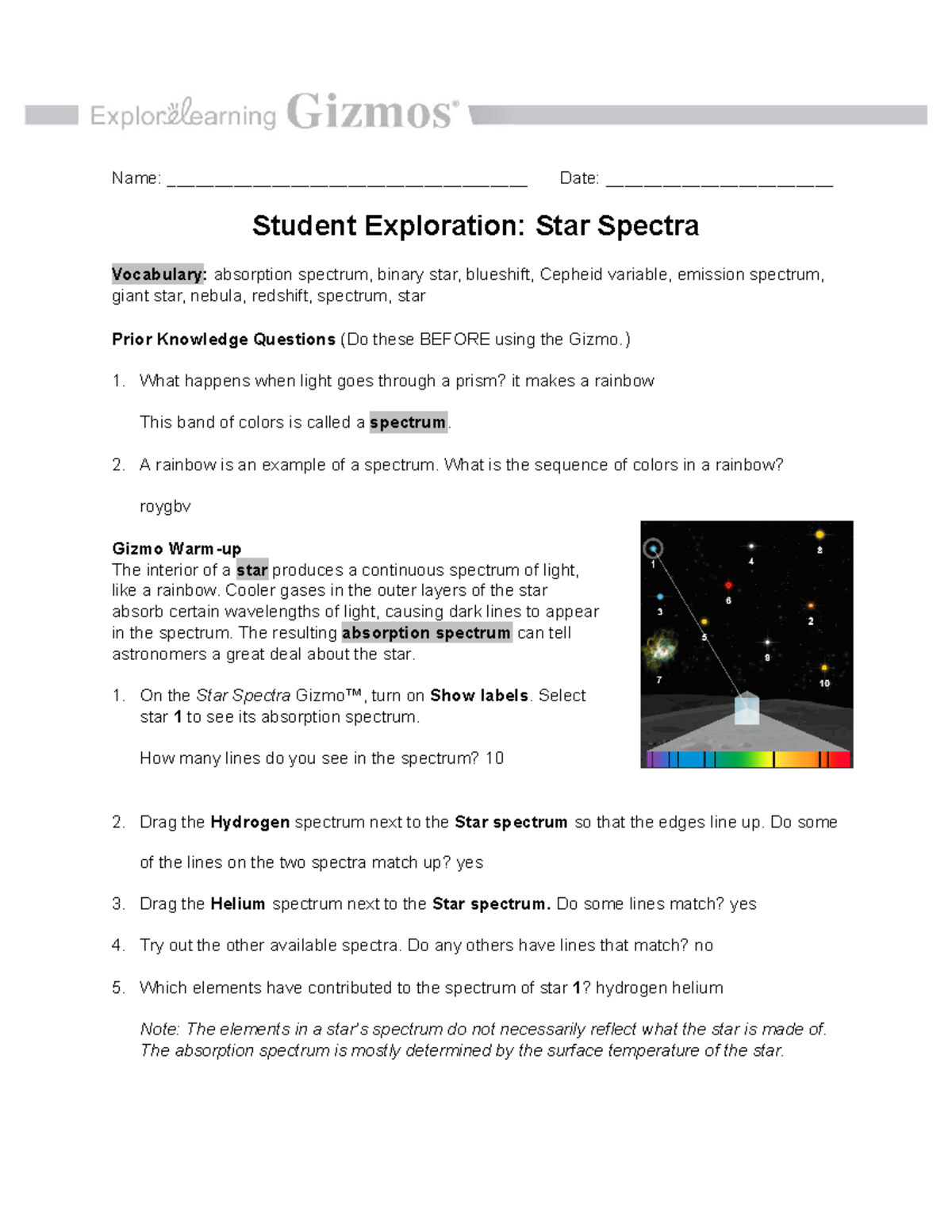 Star Spectra Exploration Activity - Student Guide - Studocu