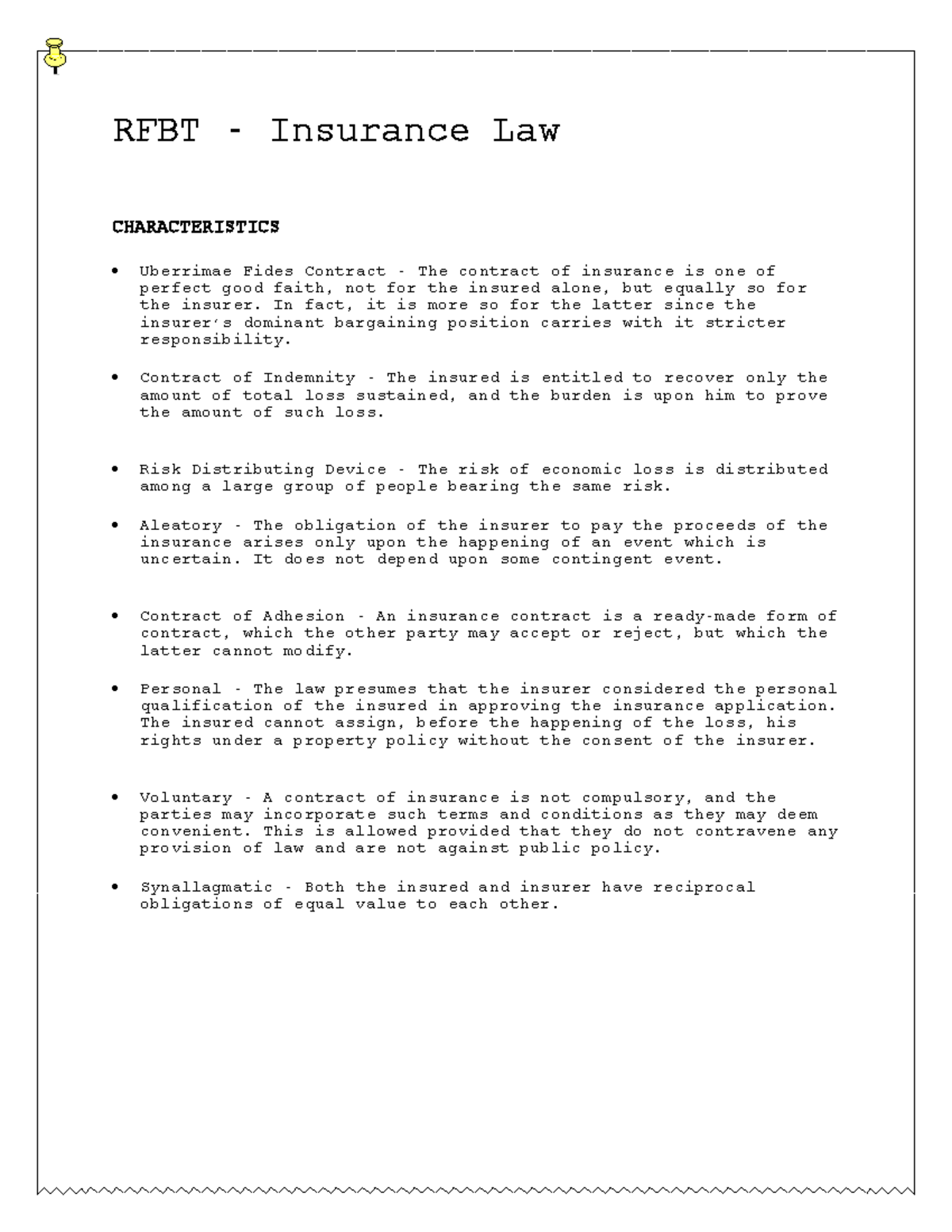 RFBT - Comprehensive Overview of Insurance Law Principles - Studocu