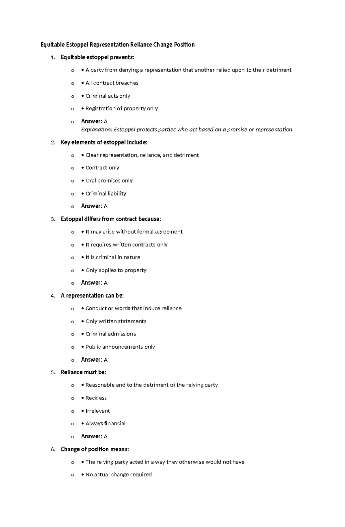 Equitable Estoppel: Key Concepts and Principles Explained - Studocu