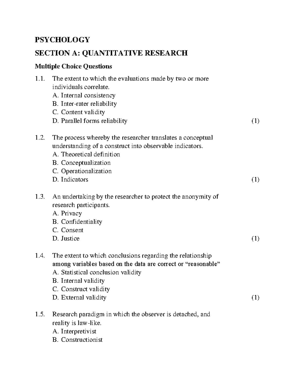 PSYCHOLOGY PSY301 Final Practice Exam Questions & Topics - Studocu