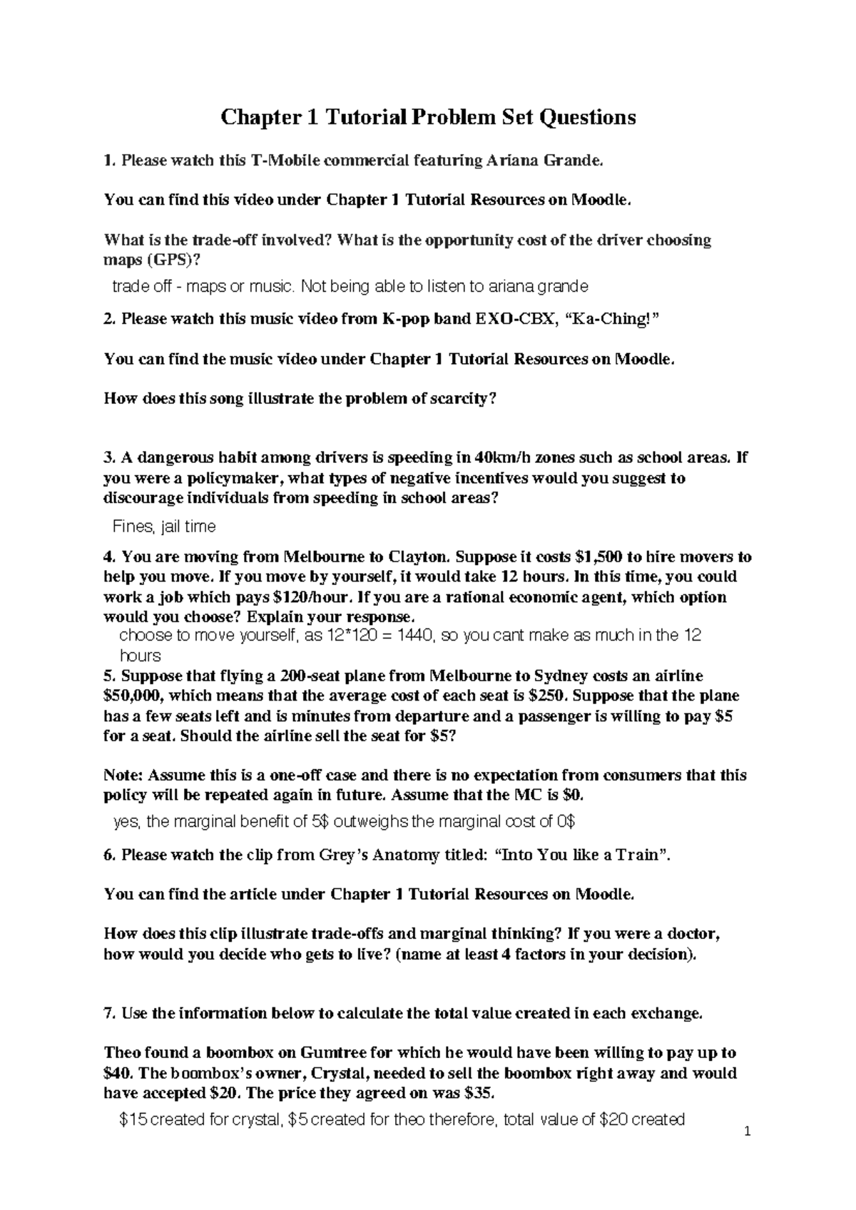 Chapter 1 Tutorial Problem Set Questions - 1 Chapter 1 Tutorial Problem ...