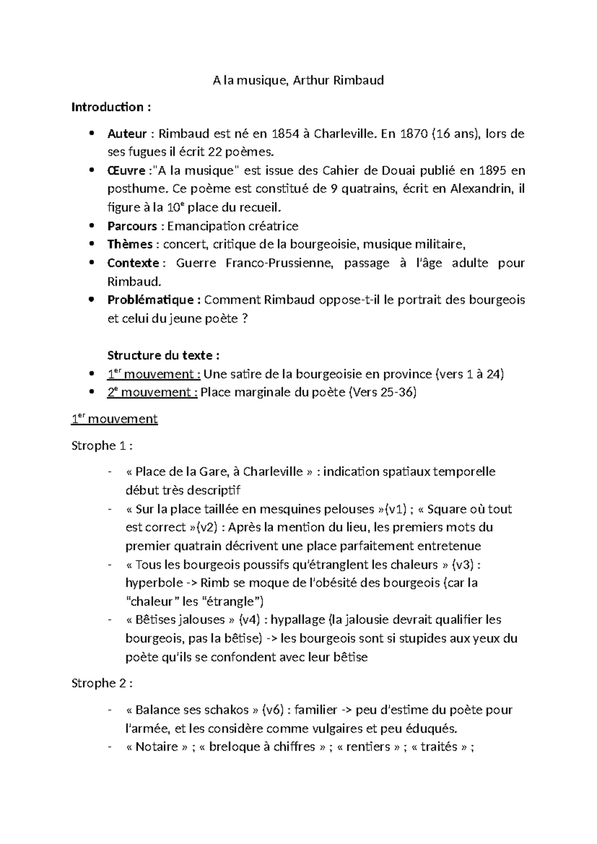 Analyse linéaire de "A la musique" par Rimbaud - Étude approfondie ...