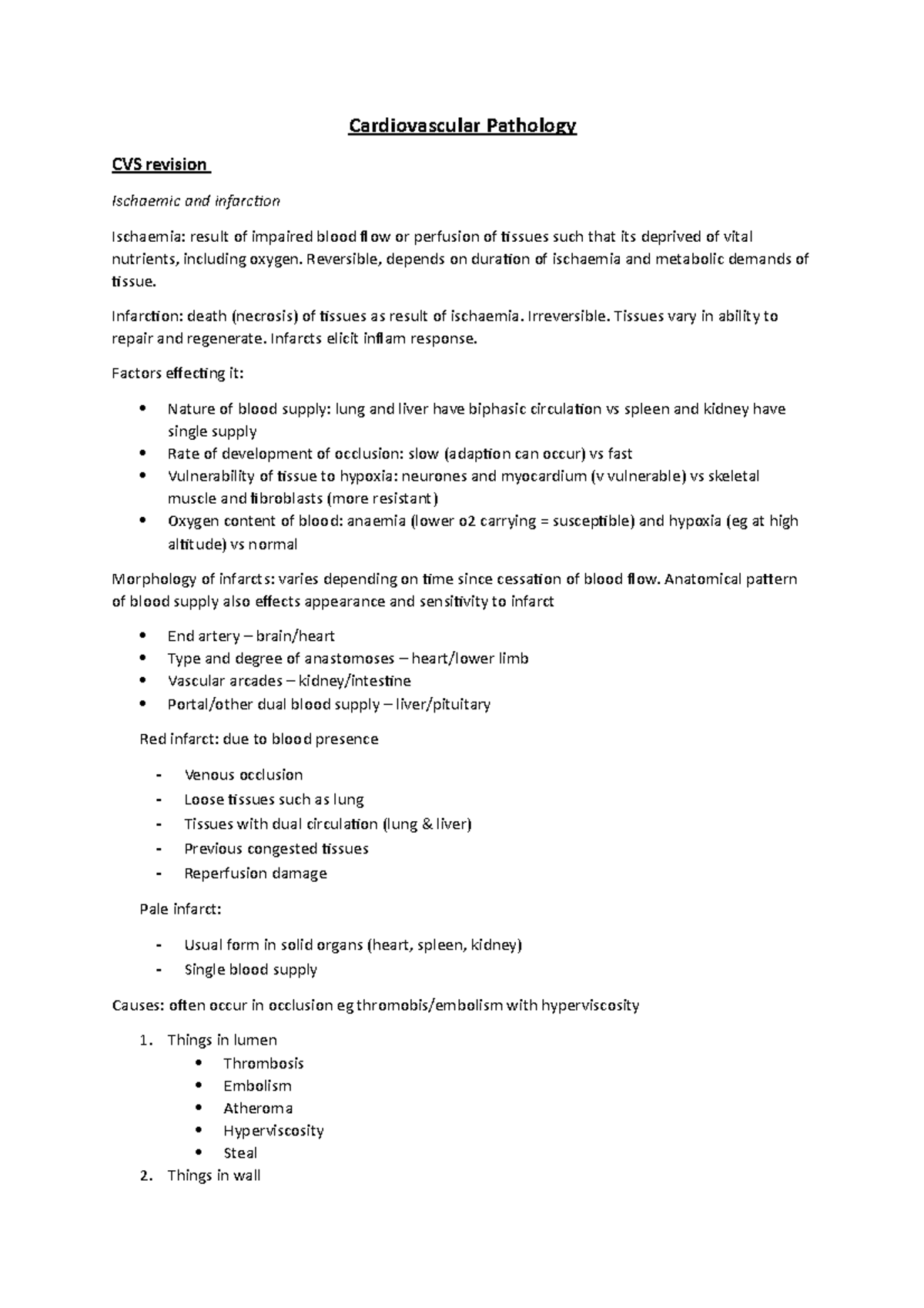 CVS Final Exam Pathology Notes: Ischaemia, Infarction, and Thrombosis ...