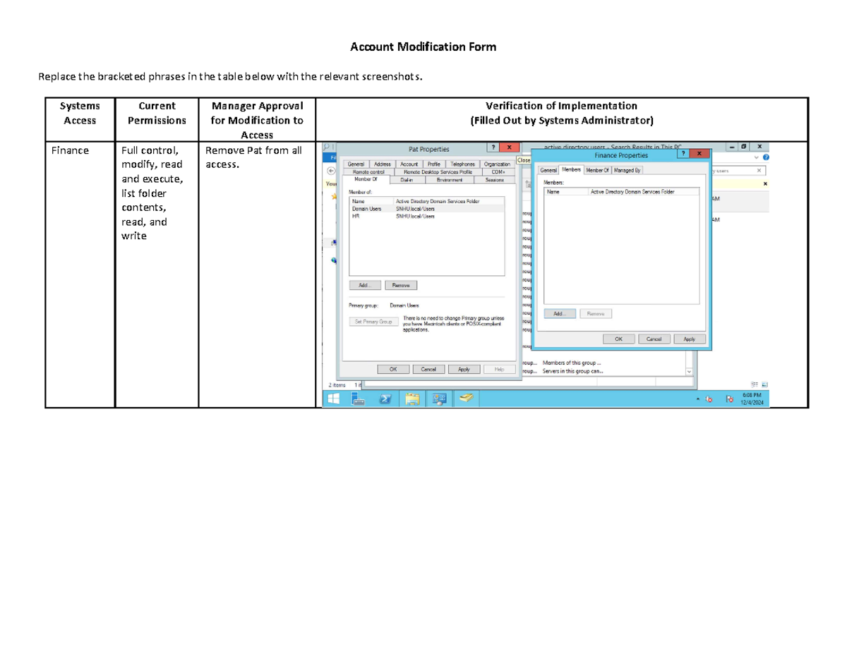 CYB 230 Project One David Pace - Account Modification Form Replace the ...
