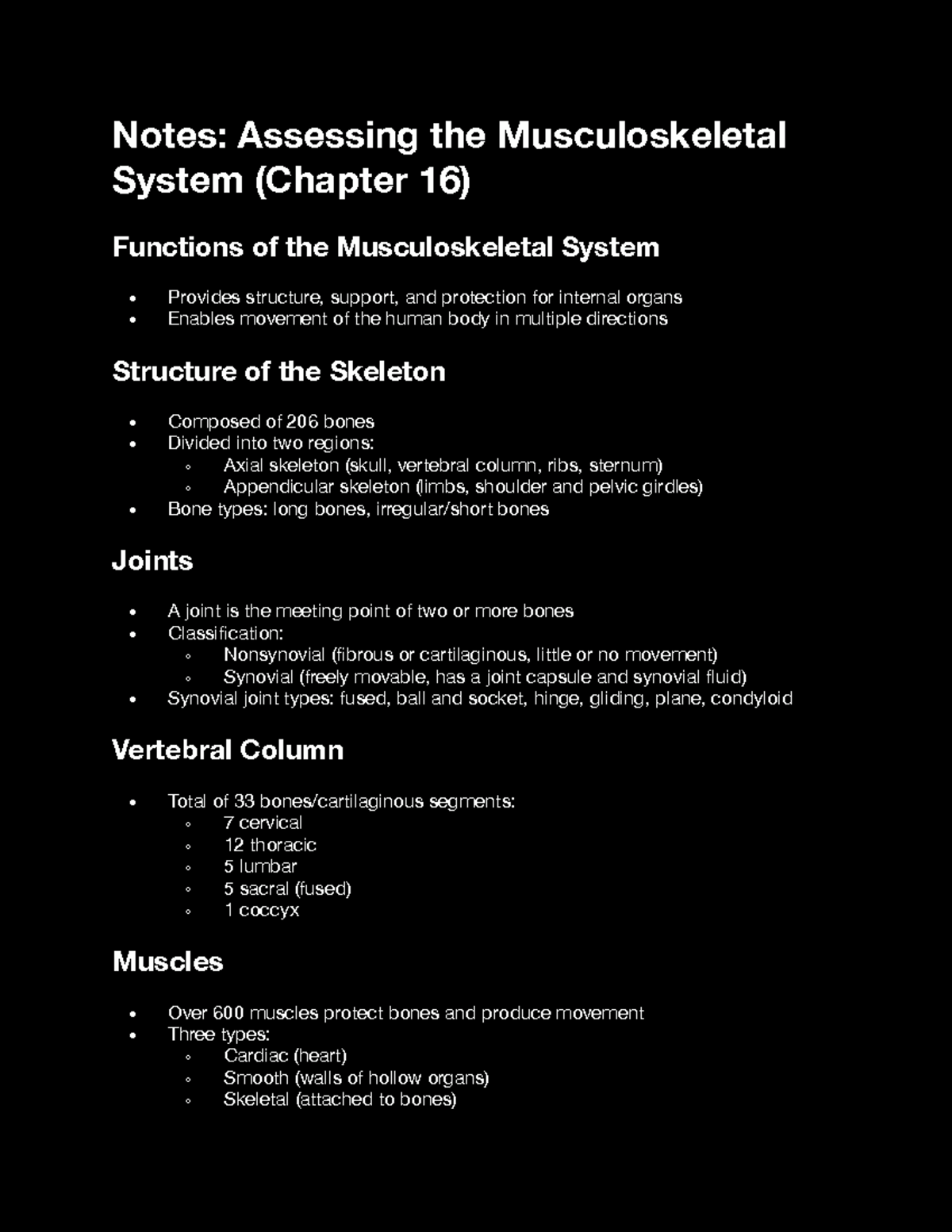 NUR 309 Chapter 16 Notes: Assessing the Musculoskeletal System - Studocu