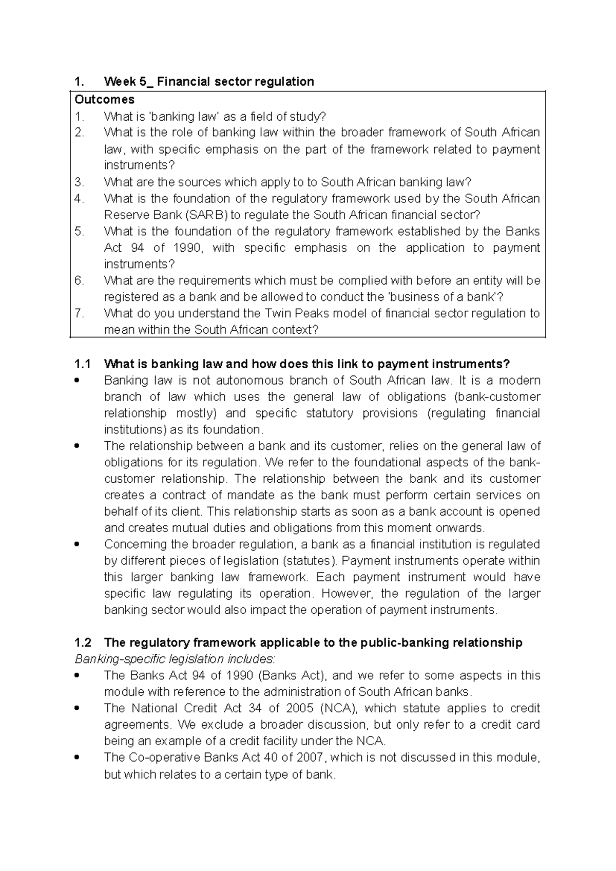 Week 5 - Lecture Notes on Financial Sector Regulation and Banking Law ...