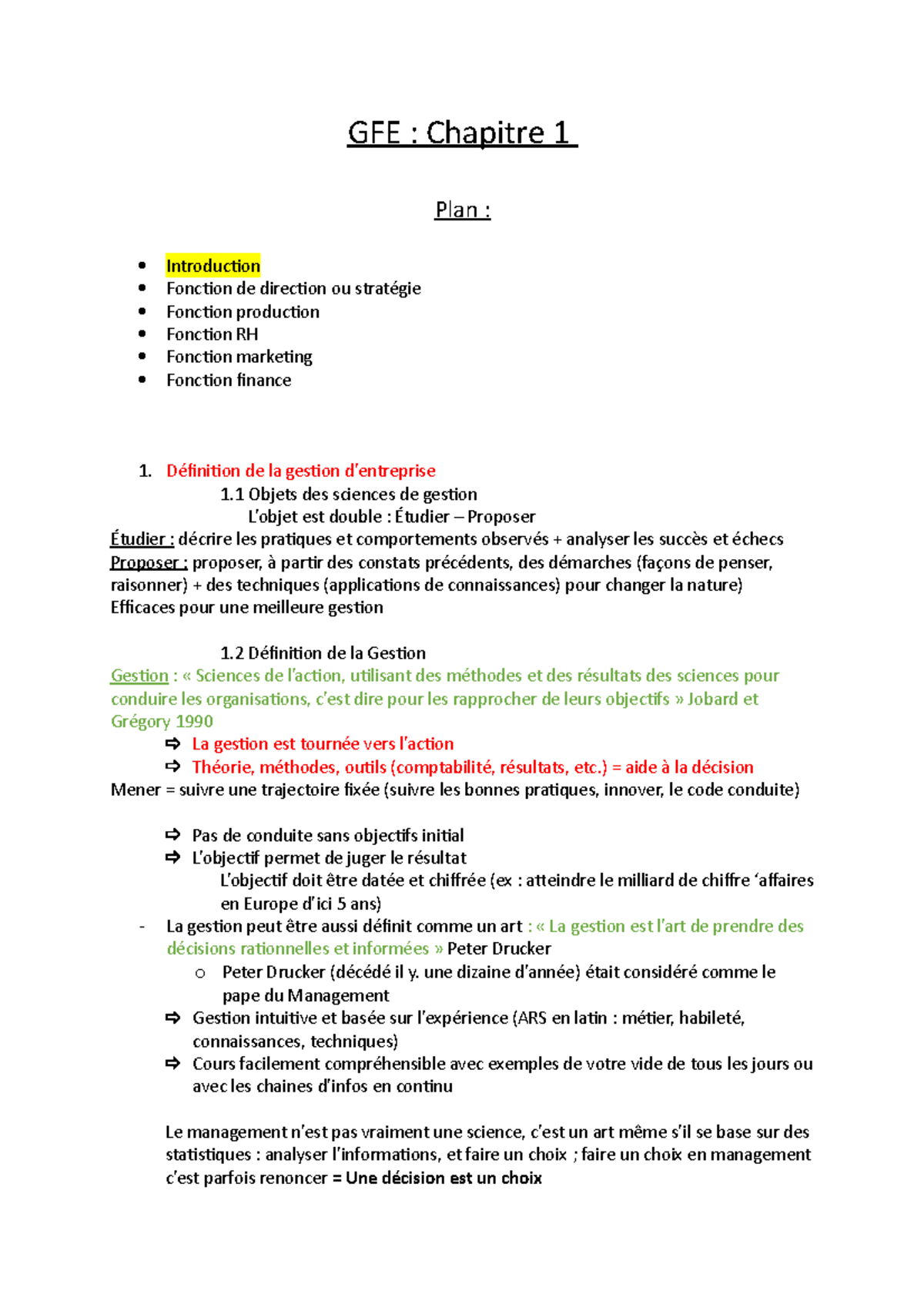 Introduction Grandes Fonctions de l'entreprise - GFE : Chapitre 1 Plan ...