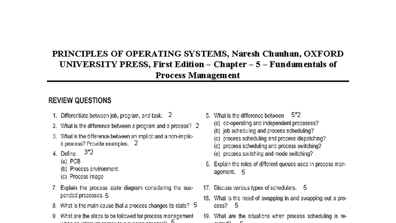 MCA301 02 Principles of Operating Systems: Ch 5-9 Overview - Studocu