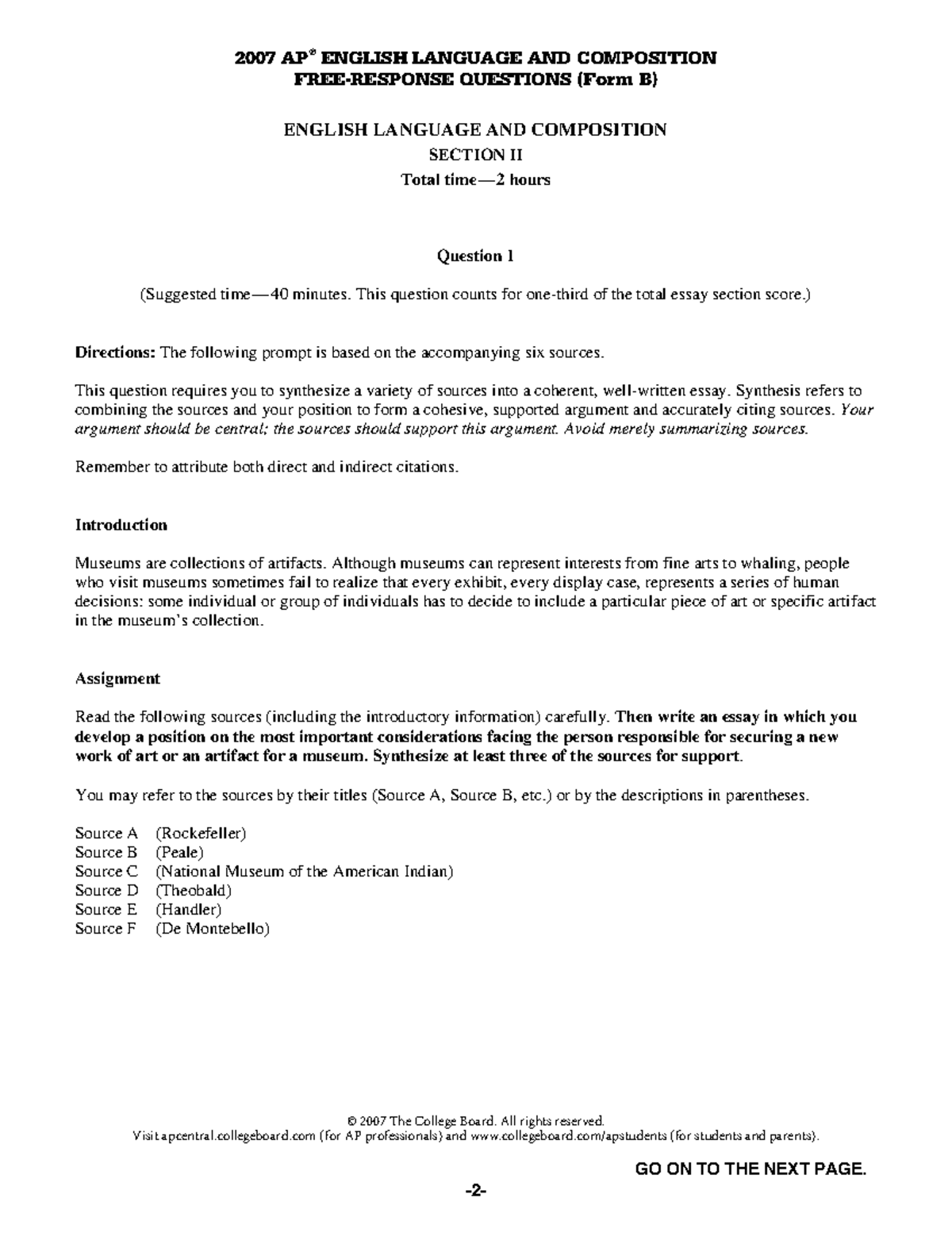 2007 AP English Language & Composition Essay Prompts (Form B) - Studocu