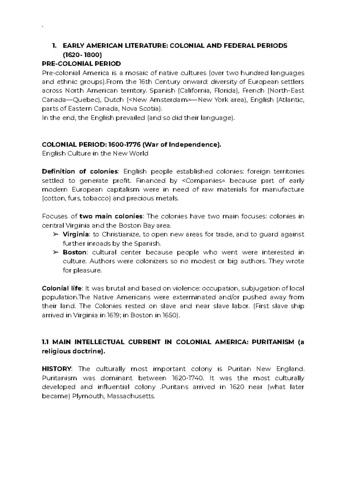 Early American Literature: Colonial & Federal Periods (ENG 1800) - Studocu