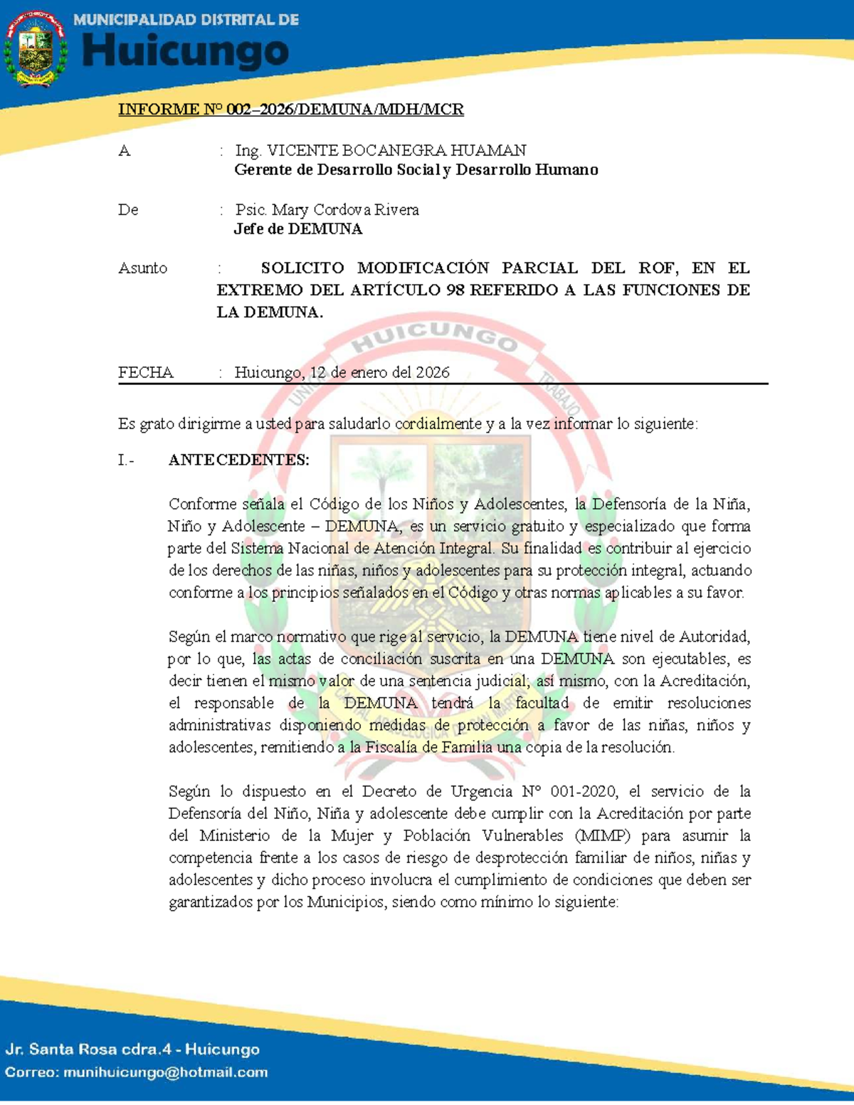 Solicitud de Modificación del ROF de DEMUNA 2026 - Mary Cordova - Studocu