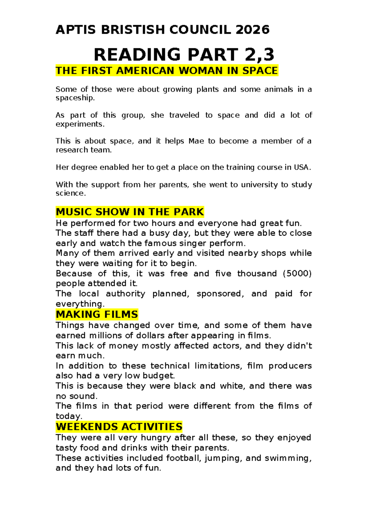 APTIS BRITISH COUNCIL 2026 READING PART 2 & 3 OVERVIEW - Studocu