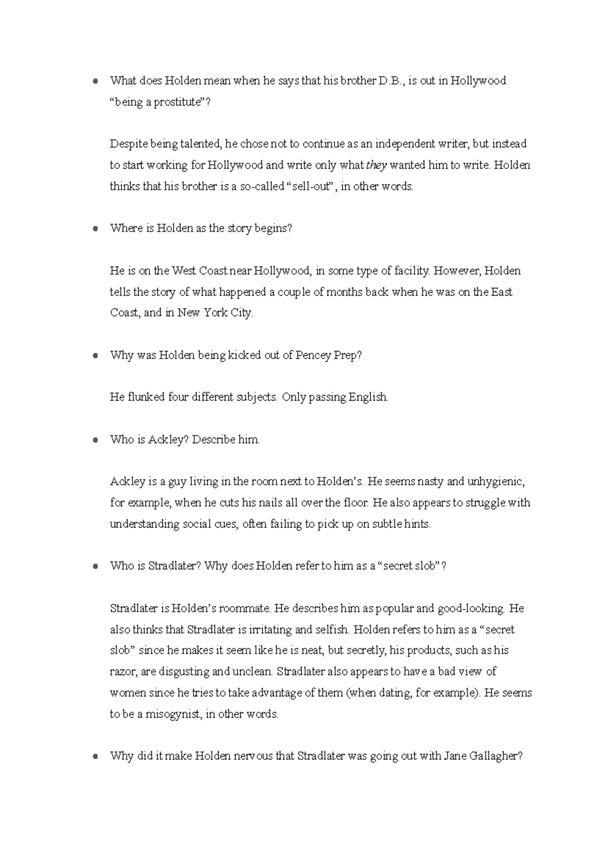 Eng 7 The Catcher in the Rye: Reading Log 1 Analysis - Studocu