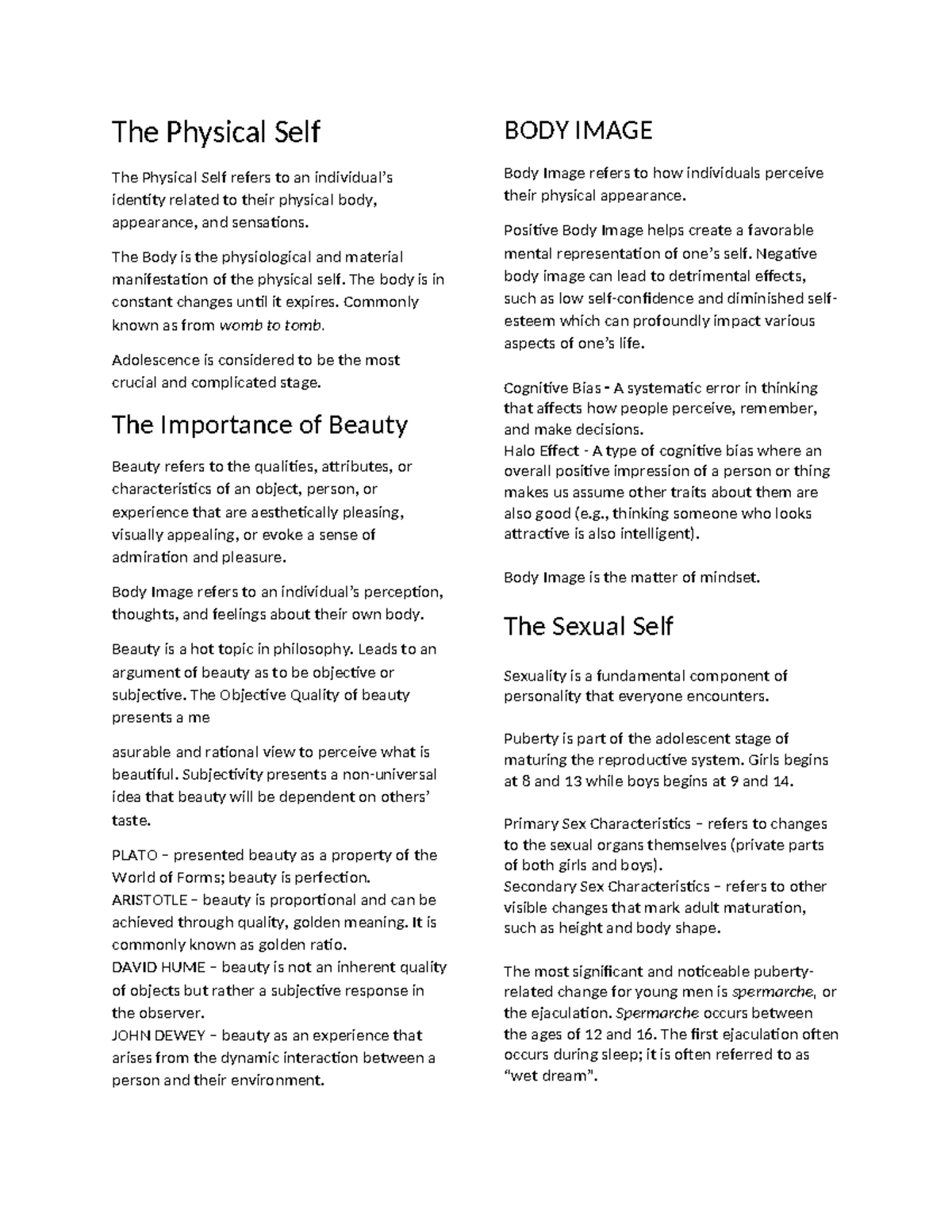 UTS - PPT: Understanding Body Image and the Physical Self - Studocu