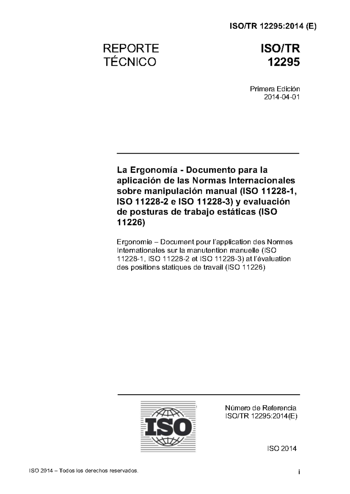 ISO/TR 12295 - Guía para Normas Internacionales de Ergonomía - Studocu