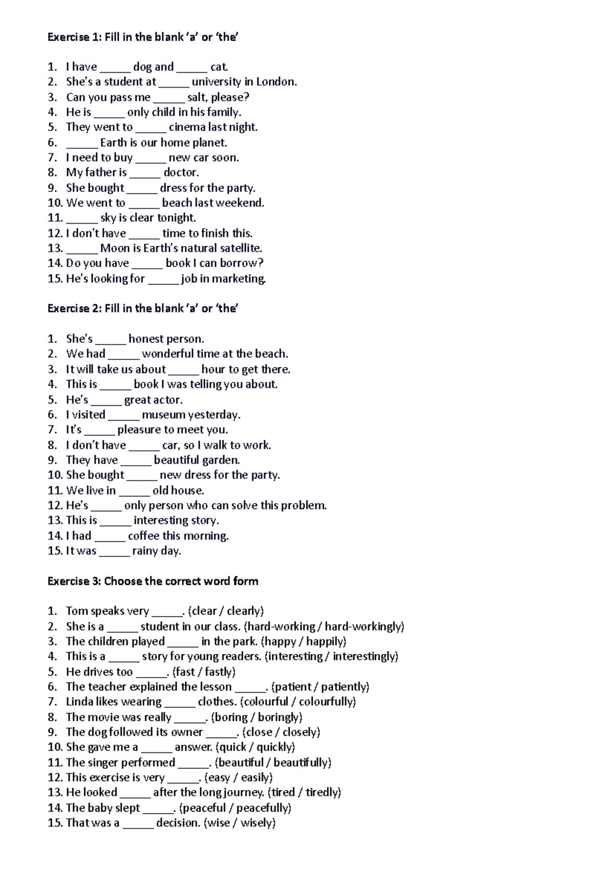 Grammar Review Exercises: Fill in the Blanks & Word Forms - Studocu