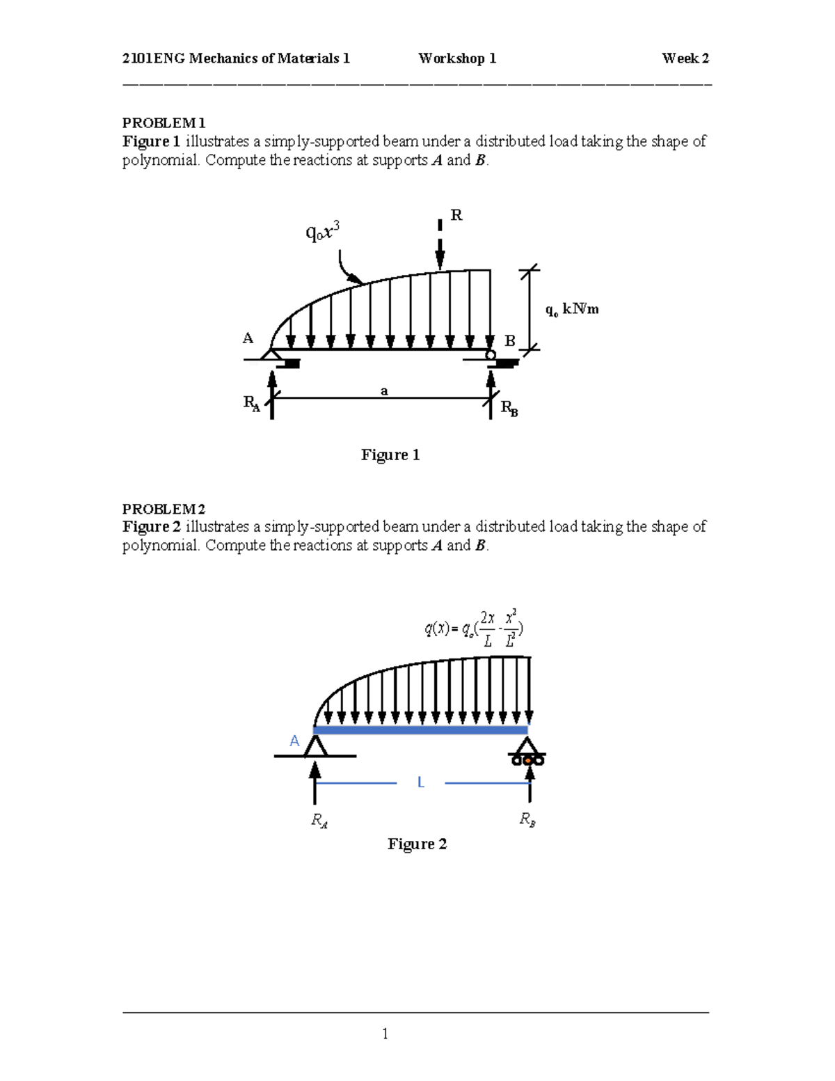 2101ENG Mechanics of Materials 1 Workshop 1 Week 2 Problem Solutions - Studocu