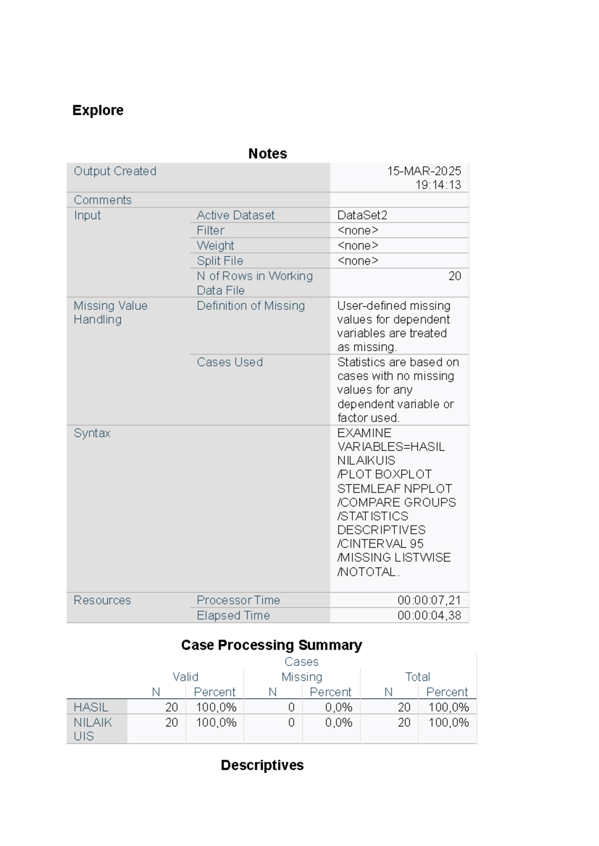 Parcial 1 - UJI SPSS: Missing value handling and descriptive statistics - Studocu