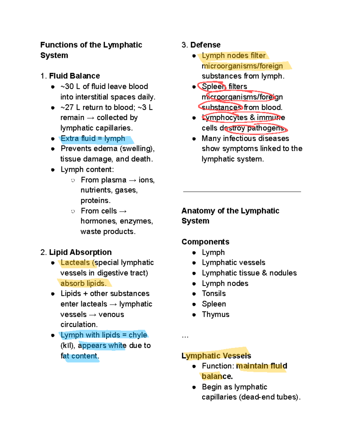 Lymphatic System Functions and Anatomy Overview - Studocu