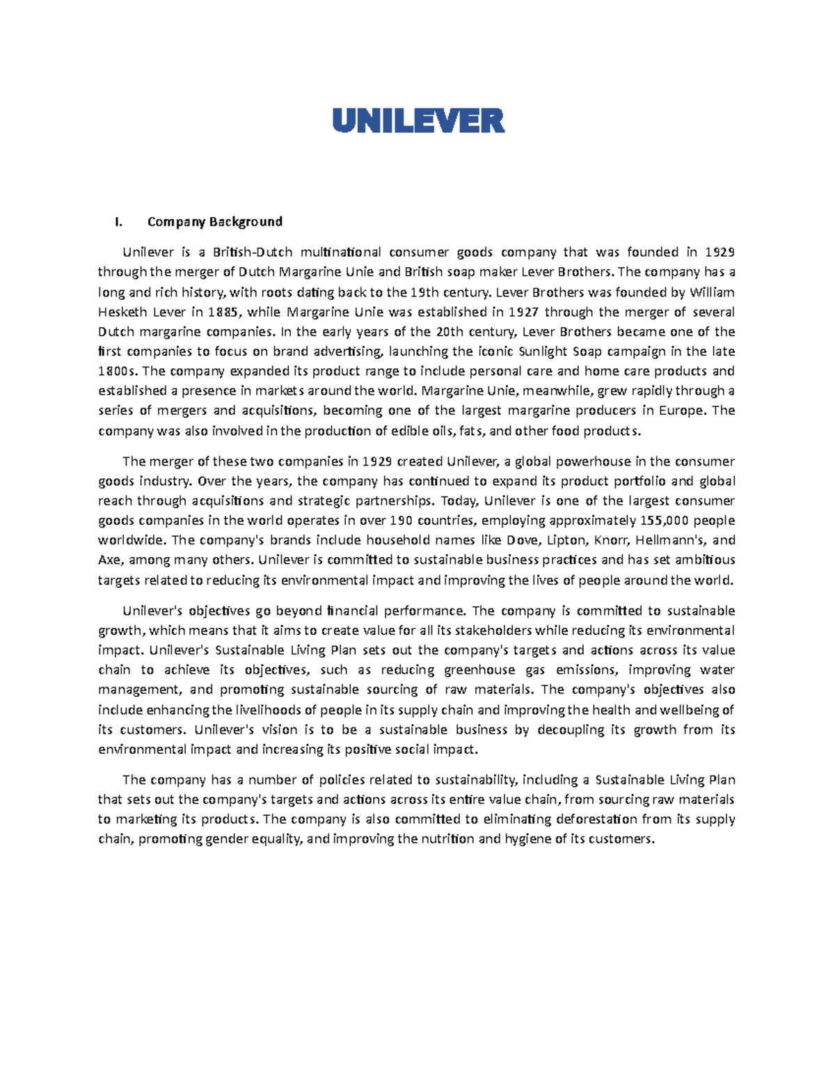 Aligway TP SM Unilever - Corporate Performance Analysis Report - Studocu
