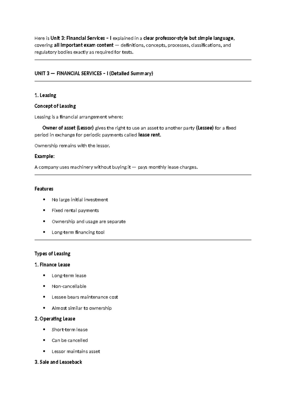 UNIT 3: Financial Services I - Key Concepts & Definitions - Studocu