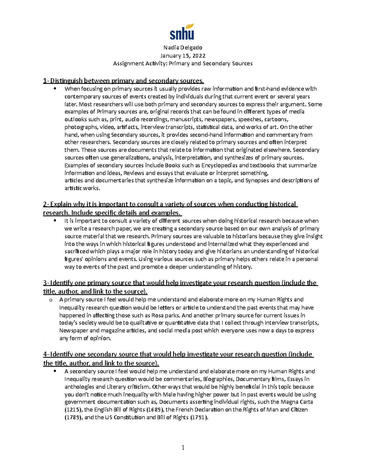 HIS 100 Module 2-2 Activity Sources Template - HIS 100 Module 2-2 Activity Template: Primary and ...