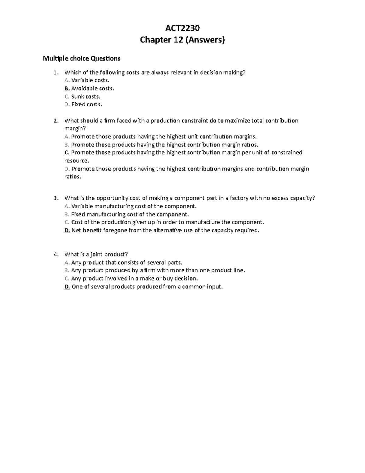 Ch12 Additional practice-Answers - Chapter 12 (Answers) Multiple choice Questions Which of the ...