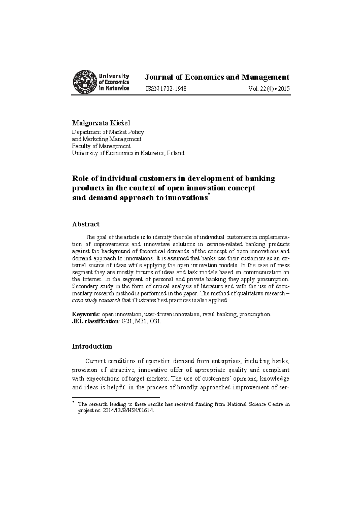 Role of individual customers in dev - Journal of Economics and ...