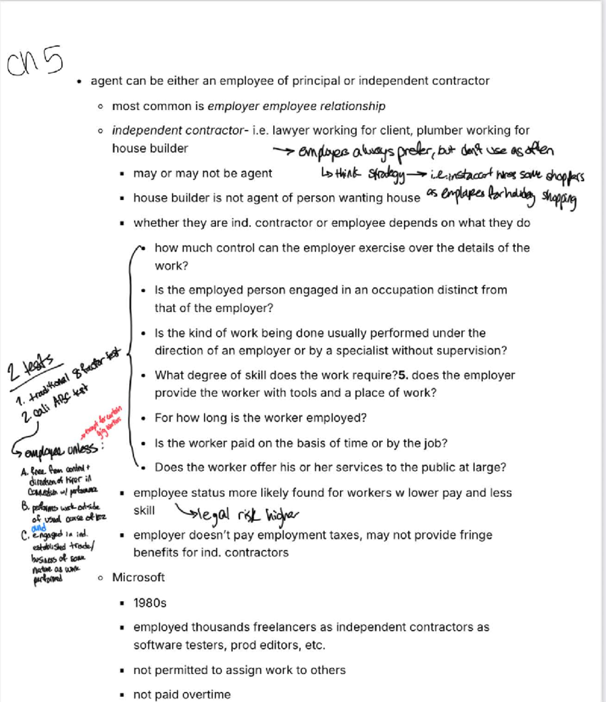 Ch 5 Notes: Employee vs. Independent Contractor Relationships - Studocu